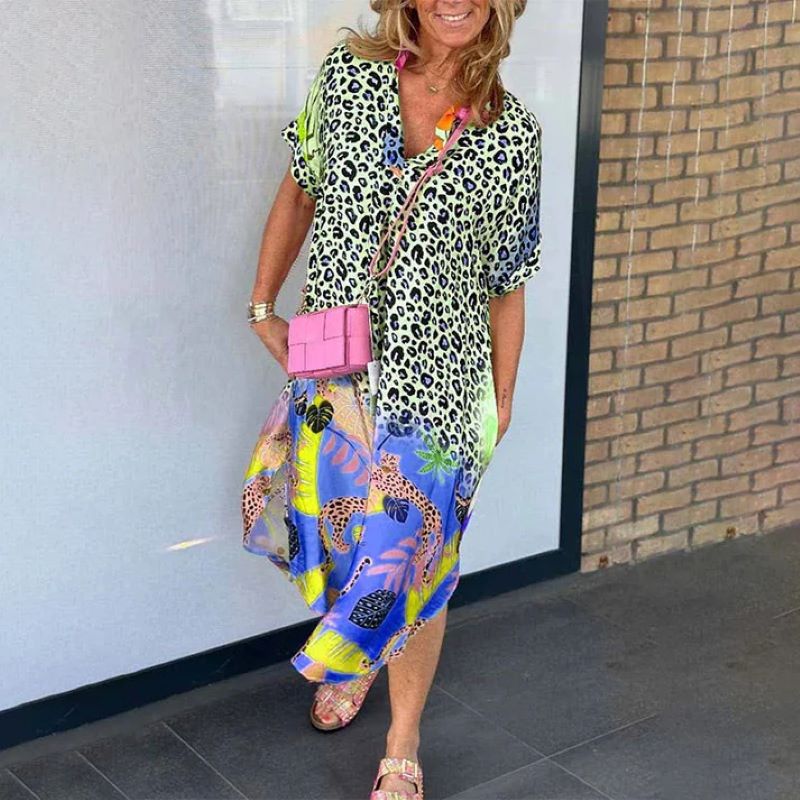 Abito largo stampato con scollo a V – Risoluce