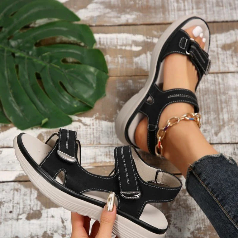 Sandali con zeppa da donna con cinturino in velcro – Risoluce